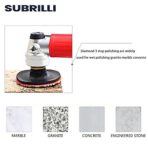 SUBRILLI 3 Step Diamond Polishing Pads 3-Pcs Step 1 Abrasive Disc for Granite Quartz Marble Concrete Terrazzo