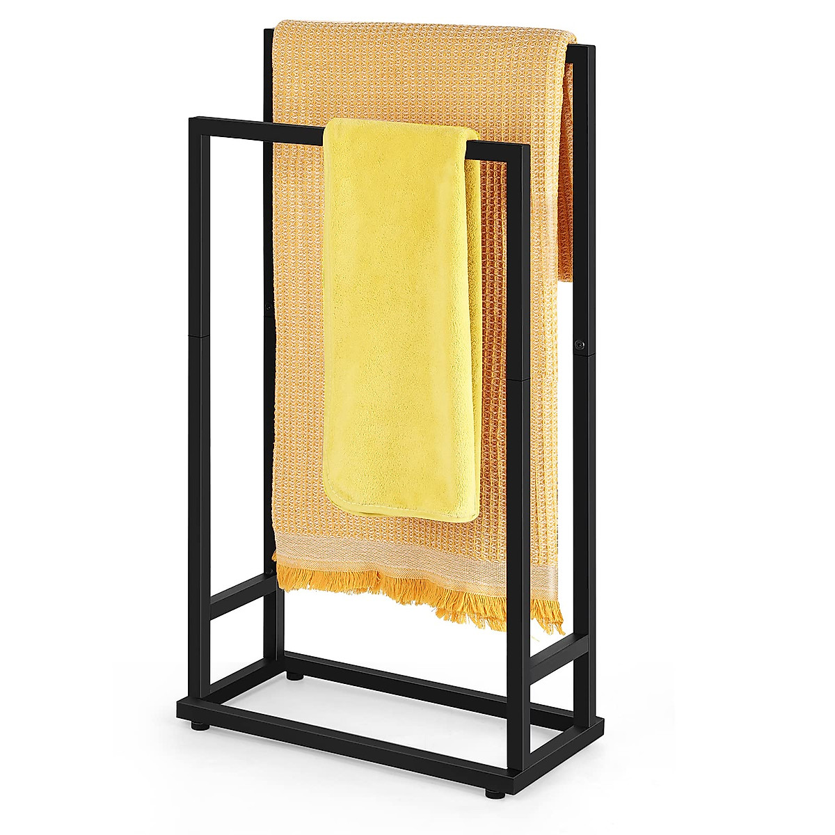 Freestanding Towel Rack 2 Tier Towel Holder Stand Small Hand Towel Drying Rack Black Towel Blanket Racks for Bathroom Laundry Room Bedroom Pool (Matte Black)