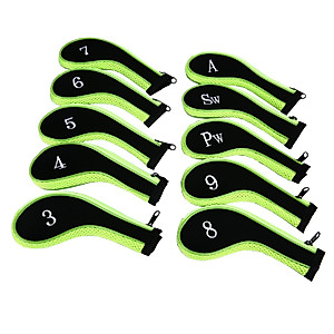 Sword &Shield sports Neoprene Zipper Golf Club Iron Head Covers Iron Covers 10pcs/Set(Green&Black)
