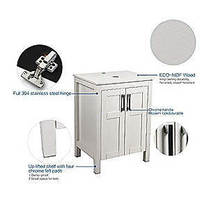 Puluomis 24 Inches Bathroom Vanity, Modern Stand Pedestal Cabinet, Wood White Fixture, Without Mirror