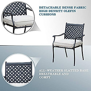 Festival Depot 4 Piece Outdoor Patio Furniture Outdoor Wrought Iron Dining Chairs Set for Porch Lawn Garden Balcony Pool Backyard with Arms and Cushions (4Pcs) (Beige)