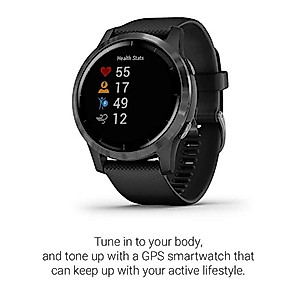 Garmin vivoactive 4 GPS Smart Watch in Slate Stainless Steel Bezel with Black Case and Silicone Band (Renewed)