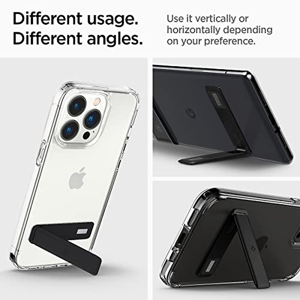 Spigen U101 Standard Universal Kickstand, Vertical and Horizontal Stand Adjustable Angles Compatible with Any Cell Phone - Black
