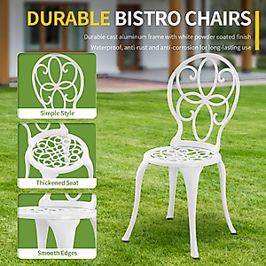 Withniture Outdoor Patio Bistro Set 3 Piece All Weather Bistro Table and Chairs Set of 2 with Umbrella Hole,Cast Aluminum Outdoor White Bistro Set, Patio Furniture Set for Garden,White
