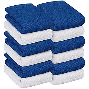 Oakias Kitchen Towels Blue (12 Pack, 16 x 26 Inches) – Cotton Kitchen Hand Towels – 450 GSM – Highly Absorbent & Quick Drying Dish Towels – Big Pop Weave
