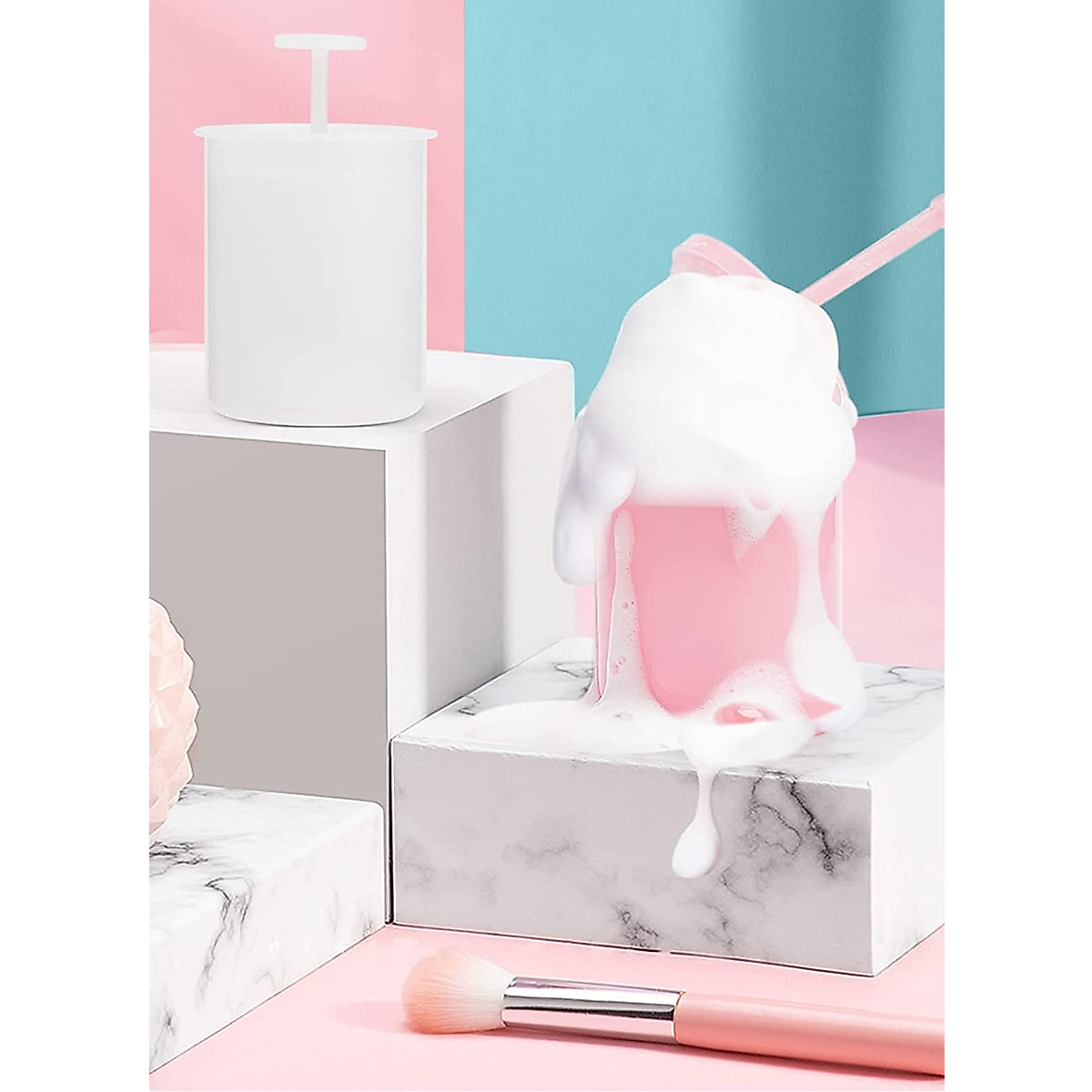 JIBIACB Facial Foamer Face Foam Maker Marshmallow Whip Maker Skincare Tools Facial Cleansing Tool for Face Wash Gift for Her (2pcs, White+Purple)