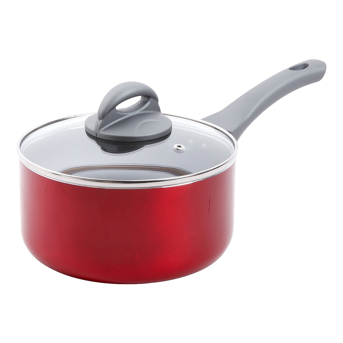 Oster 62980.02 Herscher 2.5 Quart Non-Stick Aluminum Sauce Pan with Lid, Translucent Red