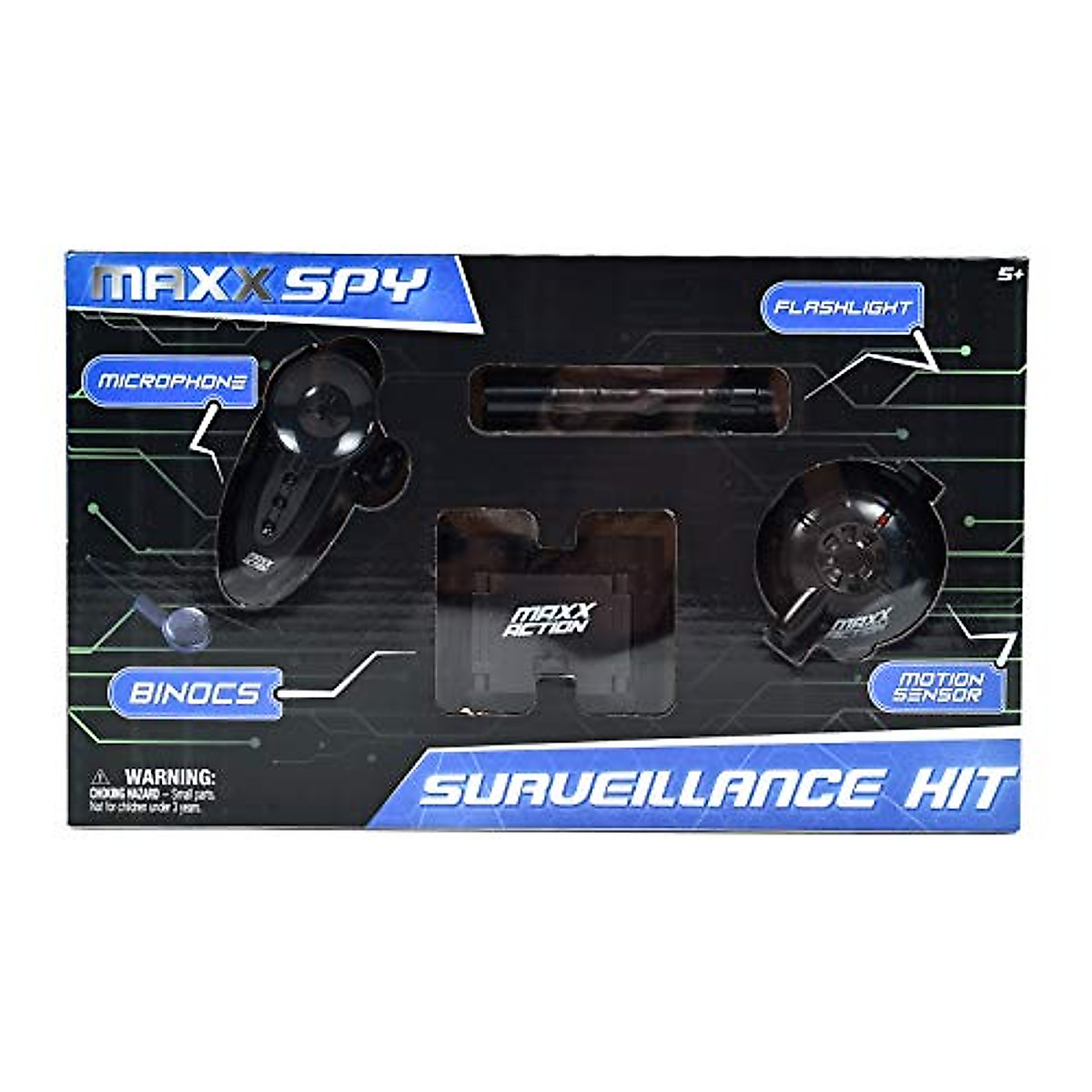 Sunny Days Entertainment Surveillance Kit – Kids Spy Toy | Electronic Motion Sensor Device for Spying | Binoculars and Bright Flashlight with Microphone - Maxx Action