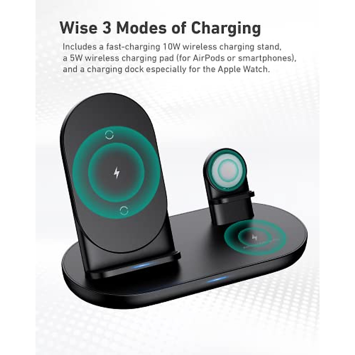 Wireless Charging Stand, 3 in 1 Wireless Charger Dock Station, Fast Wireless Charger 3 in 1 Compatible with Cell Phone, Smart Watch and TWS Earbuds (No AC Adapter)