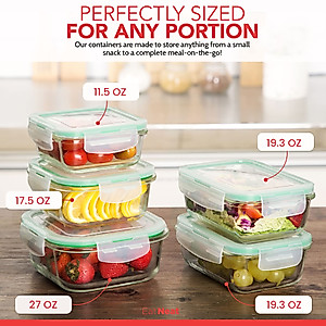 EatNeat 5-Pack of Glass Food Storage Containers with Airtight Snap Locking Lids to Keep Food Fresh Extra Large Bamboo Cutting Board Set