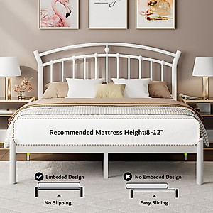 iPormis Full Size Metal Platform Bed Frame with Modern Iron-Art Headboard/Heavy Duty Steel Slats Support/Under Bed Storage/No Box Spring Needed/Easy Assembly/Noise-Free/White