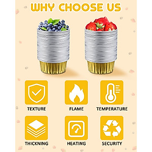 150 Pcs Patelai Aluminum Foil Cups 4.2 oz Mini Baking Cups Gold Cupcake Liners Disposable Ramekins Foil Muffin Pans for Pie Souffle Pudding Holder Wedding Birthday Party (Round)