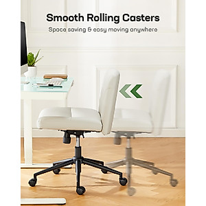 Marsail Criss Cross Chair with Wheels: PU Leather Cross Legged Office Chair Wide Armless Desk Chair Swivel Height Adjustable Vanity Chair for Make Up,Small Space,Bed Room(Beige)