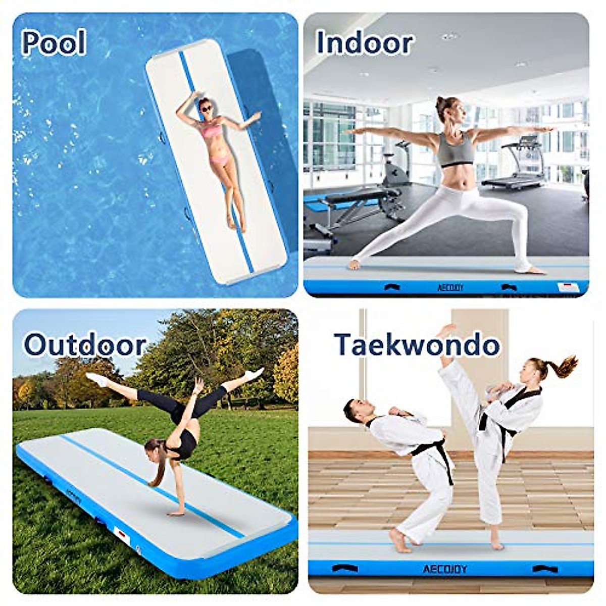 AECOJOY Air Gymnastics Mat Tumbling Mat 13ft Gymnastics Training Mat 4” Thickness Inflatable Tracks for Tumbling, Home Use, Training, Gym, Water (13ft*3.3ft*4in,Blue)