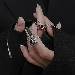 Xerling Gothic Spider Finger Nail Rings Vintage Halloween Fingertip Rings for Women Fingernail Art Decoration Silver Ring Aesthetic Jewelry for Teen Girls (Fingertip Ring)
