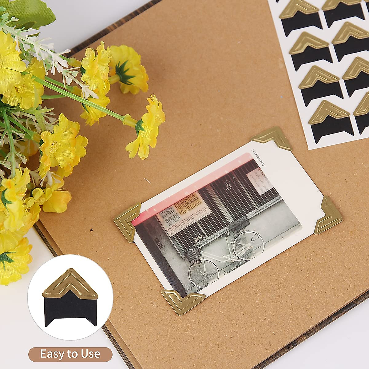GOONAVI 15 Sheets 360 Pcs Photo Corners Mounting Self Adhesive for DIY Photo Album Journal Gold On Black
