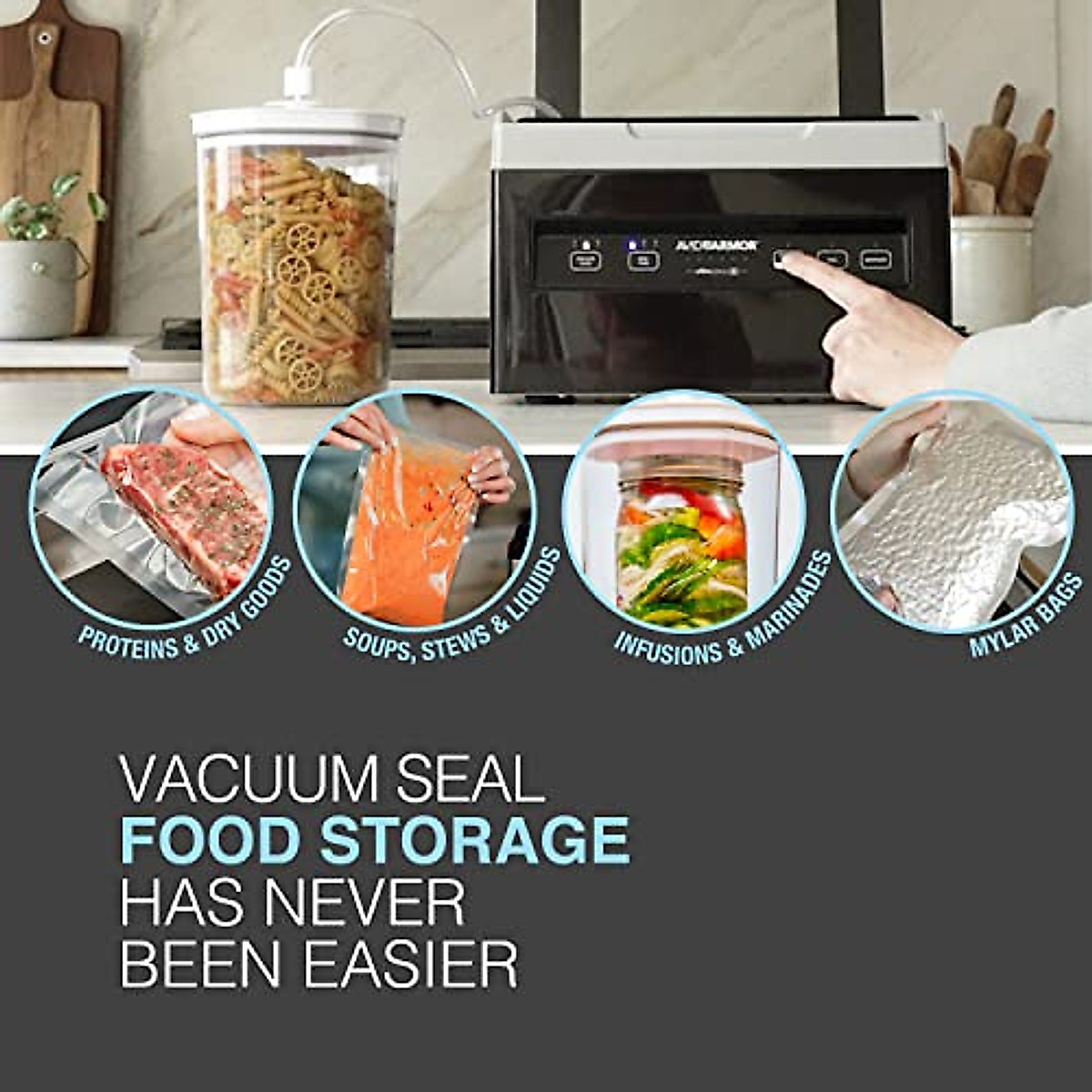 Avid Armor Chamber Vacuum Sealer USVX Ultra Series, Automatic Press and Go Vacuum and Seal Settings, Kitchen Friendly Black Color, Perfect for Liquid-Rich Foods, Meats, Fish, Pickling, Infusions