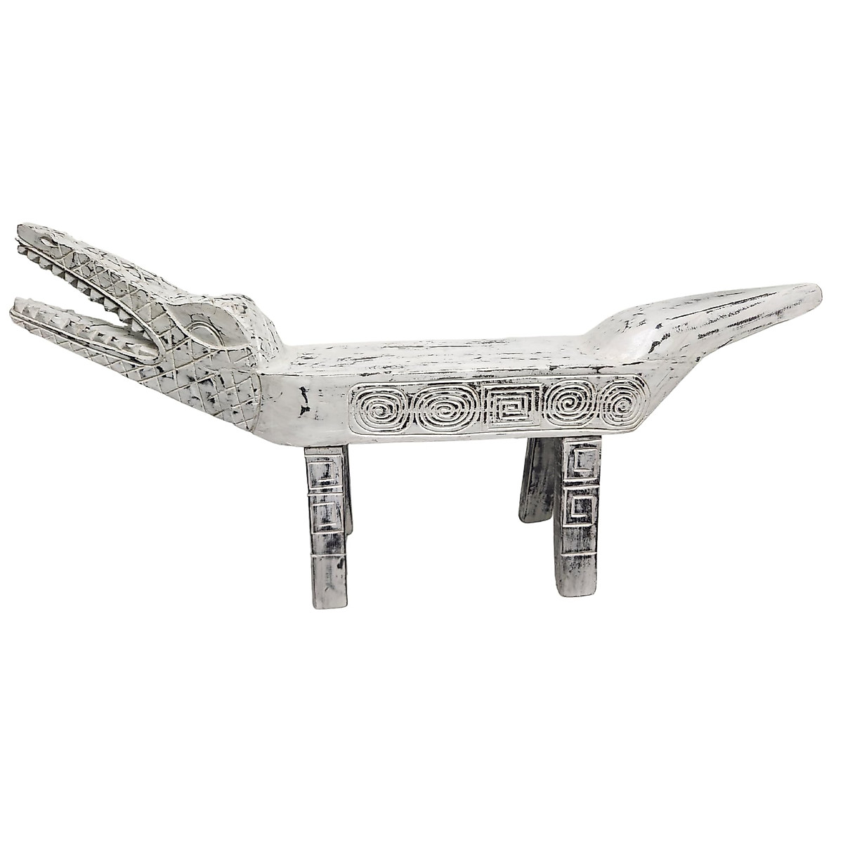 Hand Carved Gator Alligator Crocodile Primitive Wood Bench Chair White Statue Huge