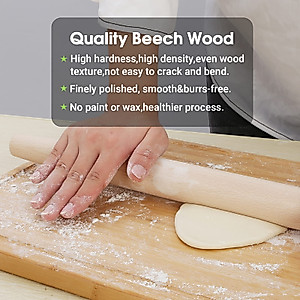 French Rolling Pin for Baking 18 Inch - Gifbera Better Wood Beech Dough Roller Baking Utensils for Pizza Bread Pastry Fondant