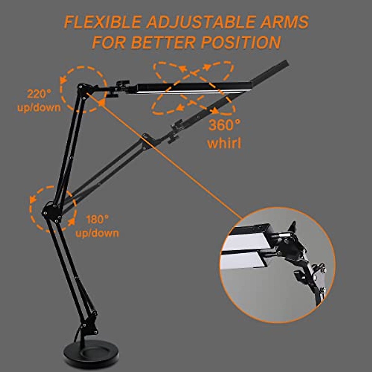 Hitish LED Desk Lamp, 24W Super Bright Architect Desk Lamp with 3 Color Modes & 10 Brightness Levels for Home & Office, Eye Protection Swing Arm Desk Lamp with Base & Clamp for Study, Work, Monitor