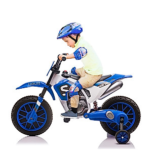 TOBBI Kids Motorcycle Dirt Bike 12V Electric Motorcycles Ride on Toys Battery Powered Motorbike Off-Road Motocross for Toddler Boys Girls 3+Years w/ 2 Speeds, 35W Dual Motors, Training Wheels, Blue