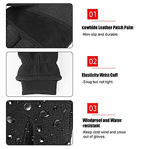 OZERO Thermal Gloves Winter Snow Cold Proof Work Glove Warm Polar Fleece Insulated Artificial Lamb Wool for Women and Men Medium Black