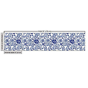 Lunarable Floral Fabric by The Yard, Swirl Flower Pattern Folk Russian Folk Cultural Petals Ornamental Image, Decorative Fabric for Upholstery and Home Accents, 3 Yards, Blue and White