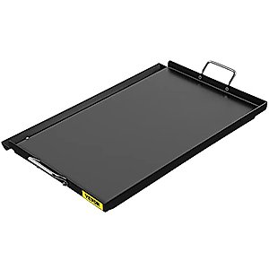 VEVOR Carbon Steel Griddle, Griddle Flat Top Plate, Griddle for BBQ Charcoal/Gas Gril with 2 Handles, Rectangular Flat Top Grill with Extra Drain Hole for Tailgating and Parties (16"x24")