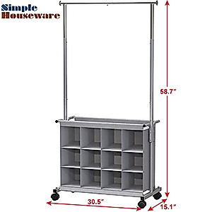 Simple Houseware Garment Rack with 16 Shoes Organizer, Grey