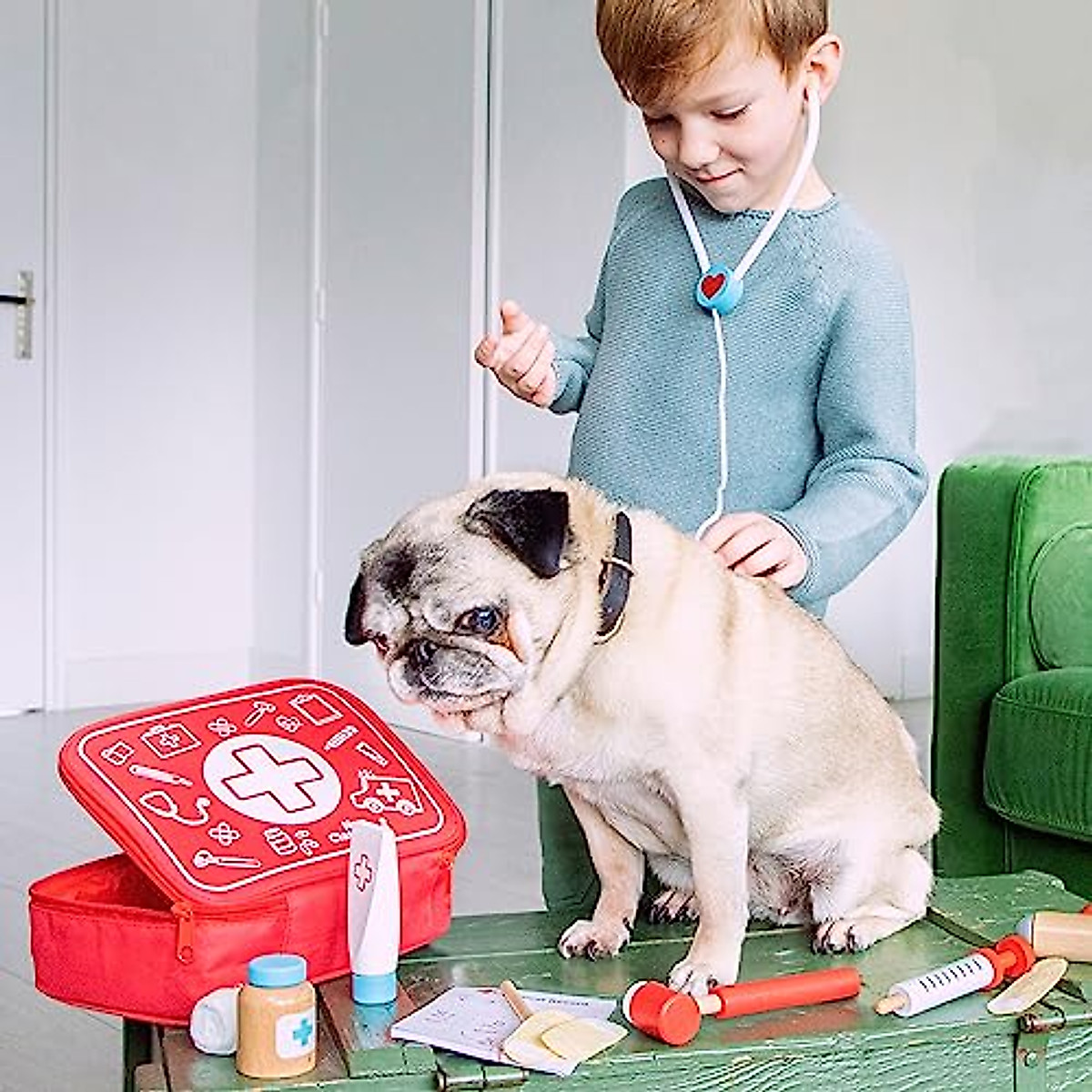 New Classic Toys Doctor Set - Pretend Play Toy for Kids Cooking Simulation Educational Toys and Color Perception Toy for Preschool Age Toddlers Boys Girls , Red