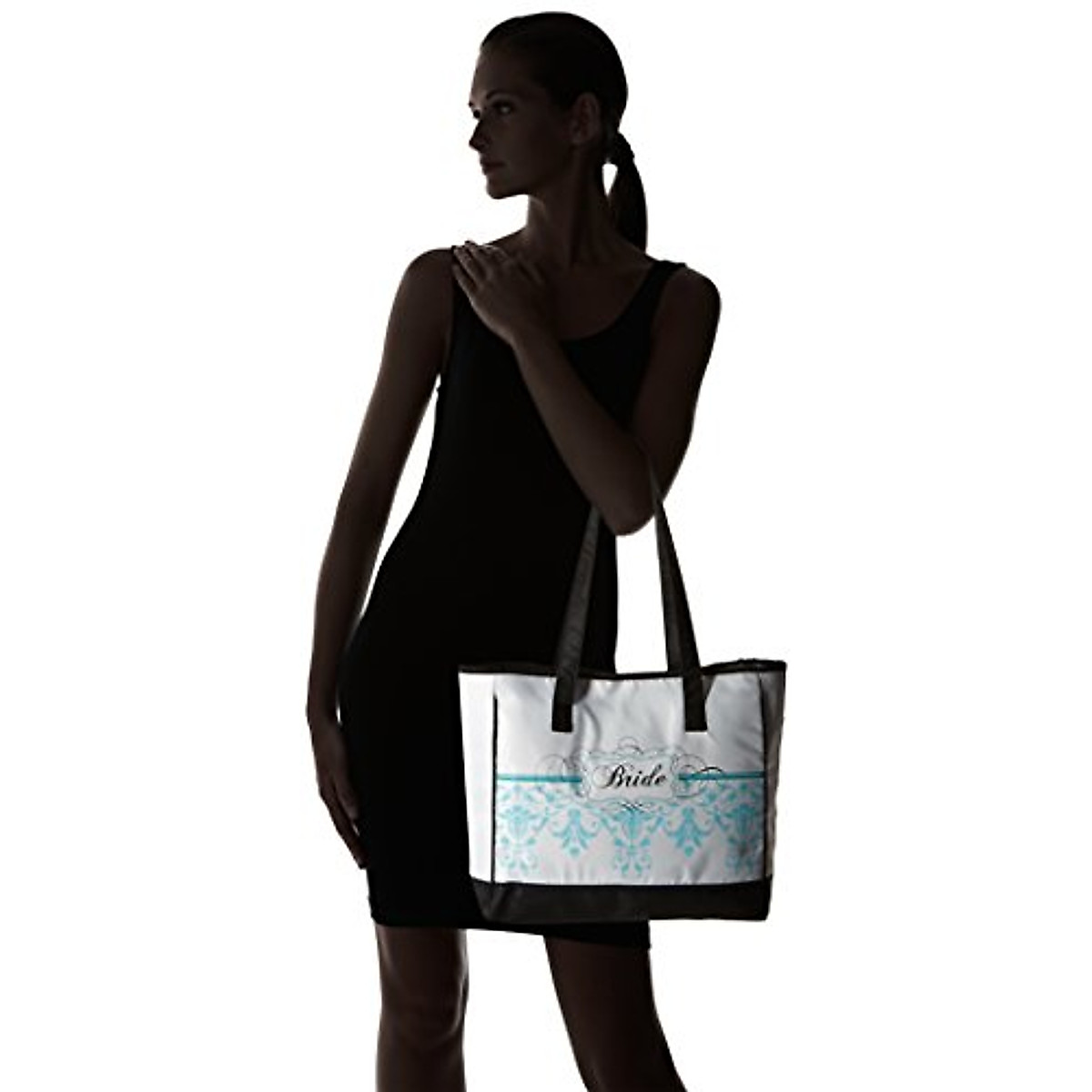 Lillian Rose 13"x12" Aqua TR620 BR Bride Tote Bag, 13" x 12" x 4"