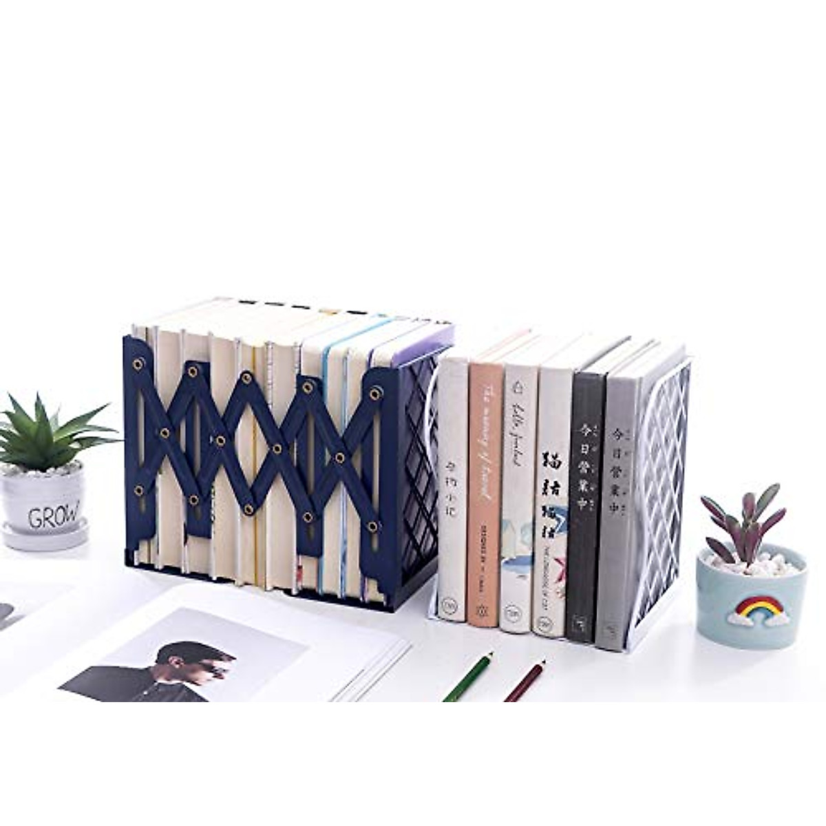 DengHU Bookeds,Adjustable Bookends Table Desktop Desk Expandable Adjustable Bookcase Bookend for Heavy Books Holder for Desk Book Stand Heavy Duty Bookend (White)