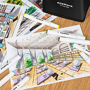 AnyMark 120 Colors Alcohol Markers, Markers Set, Dual Tip Alcohol Based Art Markers for Kids Adults Coloring Drawing, Chisel & Fine