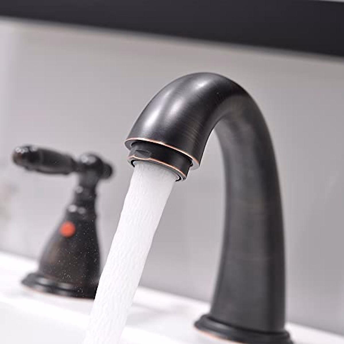 Phiestina 8 Inch 3 Hole Oil Rubbed Bronze Widespread Bathroom Faucet,Lavatory 2 Handles Vanity Sink Faucet with Copper Pop Up Drain, WF008-4-ORB