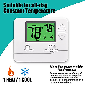 Suuwer Non-Programmable Thermostats for Home 1 Heat/1 Cool Single-Stage Systems (Green Backlight)