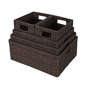 Ukontagood Wicker Storage Basket, 16 Inch Set of 5 Large Baskets for Organizing, Hand Woven Baskets for Storage, 4 Size Baskets for Shelves with Carrying Handles
