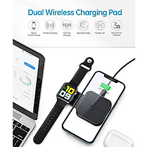 MURCIA 2 in 1 Magnetic Wireless Charger, Folding Dual Fast Magnetic Wireless Charging Station Stand Compatible with iPhone 13/12/ Pro Max/Mini/Apple Watch Se/7/6/5/4/3/2/1