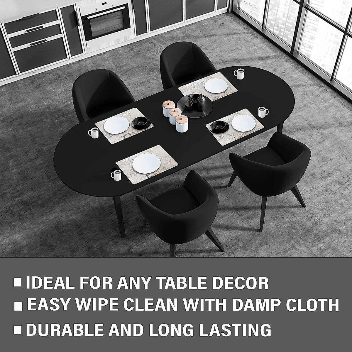 Dainty Home Marble Cork Place Mats Rectangle Silver Gold 12"x18" Set of 2 Washable Placemats Heat Resistant Placemats Non Slip Table Placemats