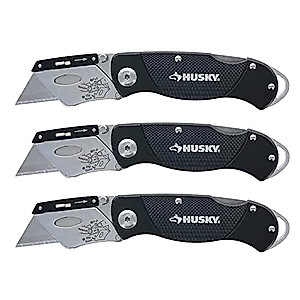 Folding Sure-Grip Lock Back Utility Knives Multi Pack (3 Piece Set: 3 x Husky Knives w/Blades) (Colors Vary) (Multi Pack)