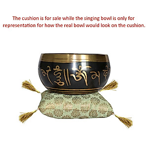 Cushion for Tibetan Singing Bowl Handmade Square Cushions Brocade Art Silk Home Decor Jewelry Display Pillow (4" x 4" Inch, Mint Green)