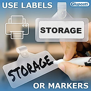 25 Clear Plastic Wire Shelf Label Holders for Adhesive Labels, Professional Display Retail Price Tag Ticket Hanger Clips, Snap On Pantry Sign Label Holder for Wire Shelves & Baskets (3" W x 1.25" H)
