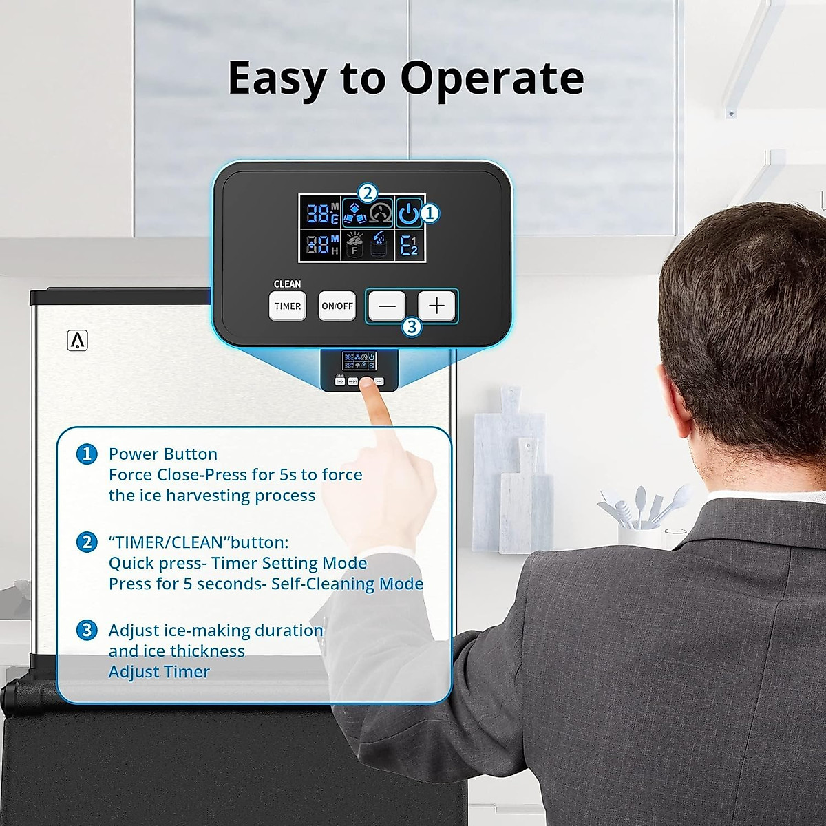 Zstar Commercial Ice Maker Machine, 360LBS/24H Freestanding Large Ice Maker with 250LBS Ice Storage Capacity, Ice Ready in 5-15min, Stainless Steel Industrial ice Machine for Commercial Restaurant Bar