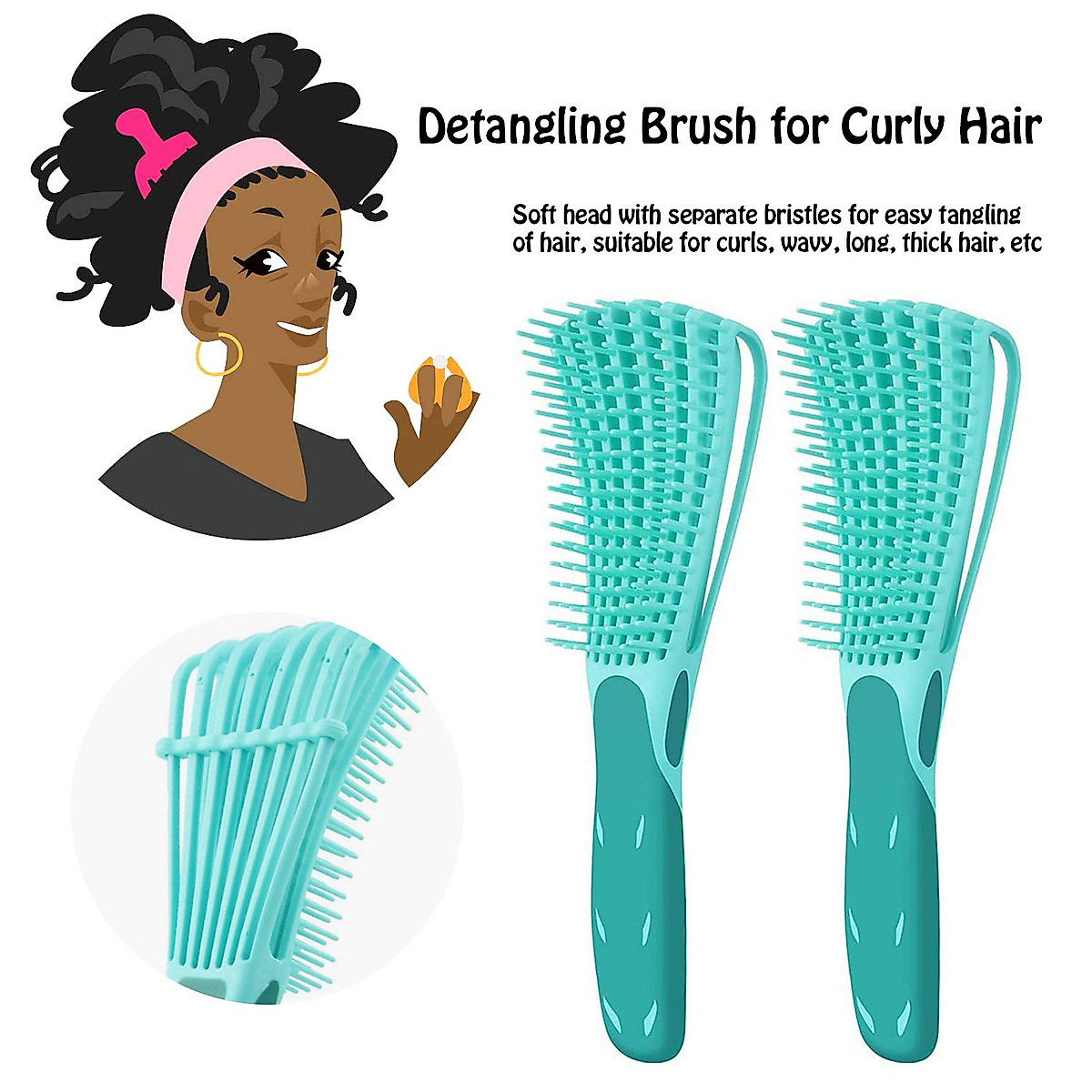 Detangling Brush for Curly Hair, Black Hair Detangler, Afro Textured 3a to 4c Kinky Wavy, for Wet/Dry/Long Thick Curly Hair, Exfoliating Your Scalp for Beautiful and Shiny Curls (Green)