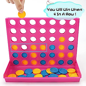 4 in a Row, 2 Pack Board Games, Four in a Row Game, 8.2 Inch Travel Size Line Up 4, Classic Family Toy for Kids and Family for Fun, Pink, Green (2 Pcs)