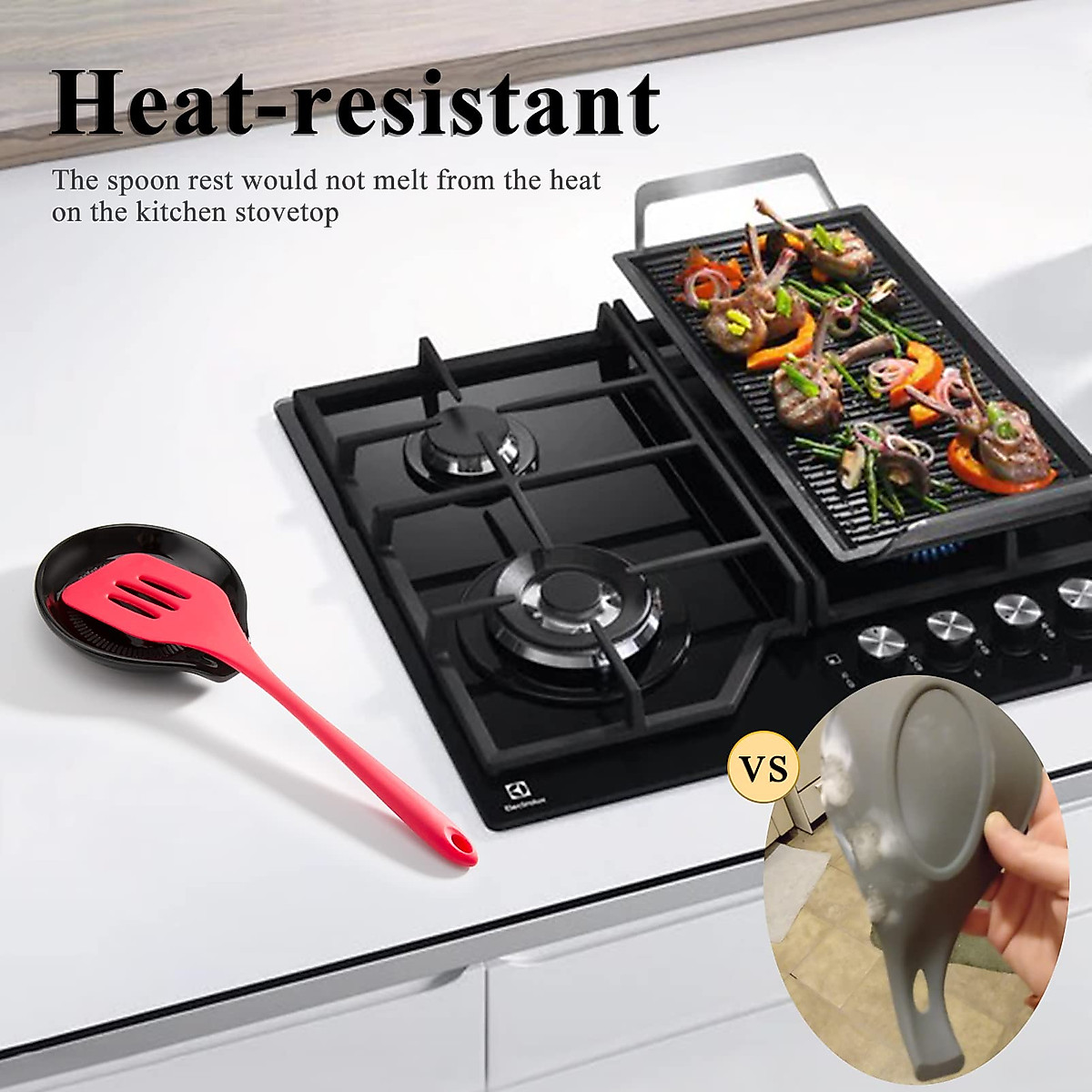 HONEZUEN Kitchen Black Spoon Rest for Stove Top, Round Large Ceramic Spoon Holder for Kitchen Counter, Rustic Farmhouse Utensil Rest for Spatula, Ladle, Spoons or Tongs, Dishwasher Safe