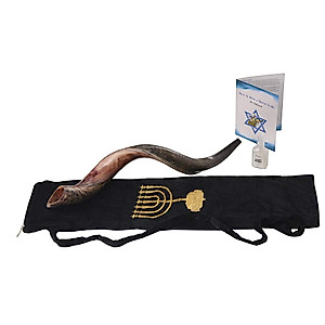 SHOFAR Set Half Polished Half Natural Kudu Horn Yemenite + Bag + Spray + Guide + Carrying Box Case (30"-32") From Israel