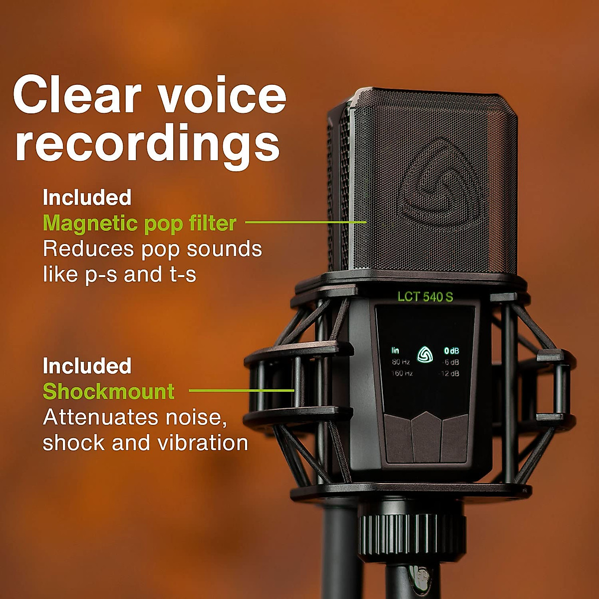 LEWITT LCT 540 S Large-Diaphragm Studio Condenser Microphone - Ultra low self-noise - Ideal for extreme processing - Low-cut filter and attenuation - Military spec transport case included