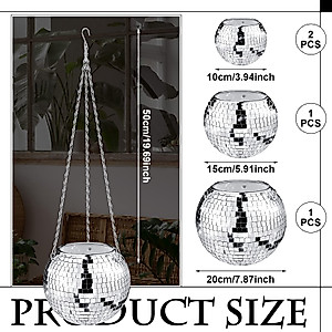 4 Set Disco Ball Planter Disco Ball Hanging Planter with Extra Long Chain Silver Disco Ball Hanger Planter Disco Ball Vase Boho Decor for Home Room Patio Decoration Gift (8", 6", 2 Pcs 4")