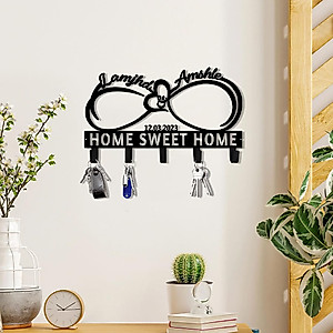 Personalized Key Holder for Wall, Custom Metal Infinity Heart Key Hooks with Name, Key Rack Organizer Wall Decorative for Entryway Doorway Hallway, Room Entrance Décor (Infinity-2)