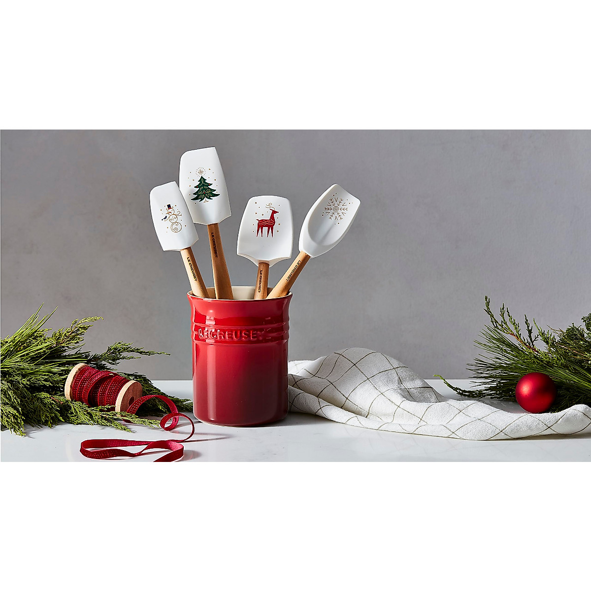 Le Creuset Noël Collection Utensil Crock with Silicone 5pc. Utensil Set, White